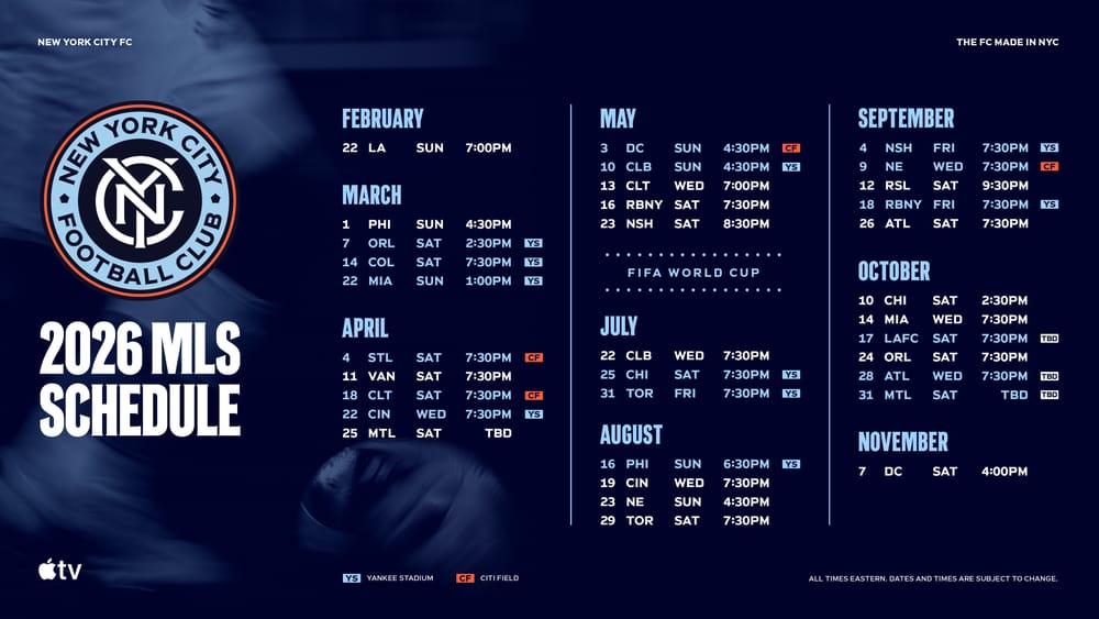 5 Takeaways from New York City FC's 2026 schedule